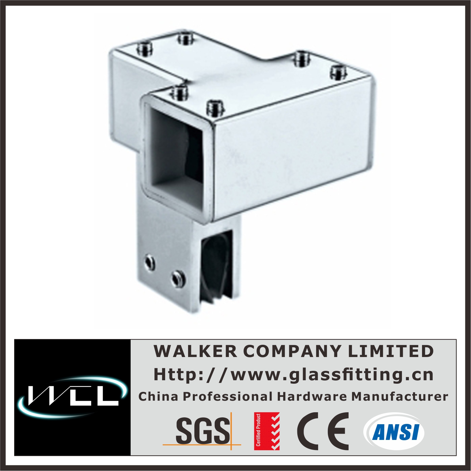 AC031-'T'-Junction-With-U-Bracket-for-Square-Support-Bar | Walker-hardware